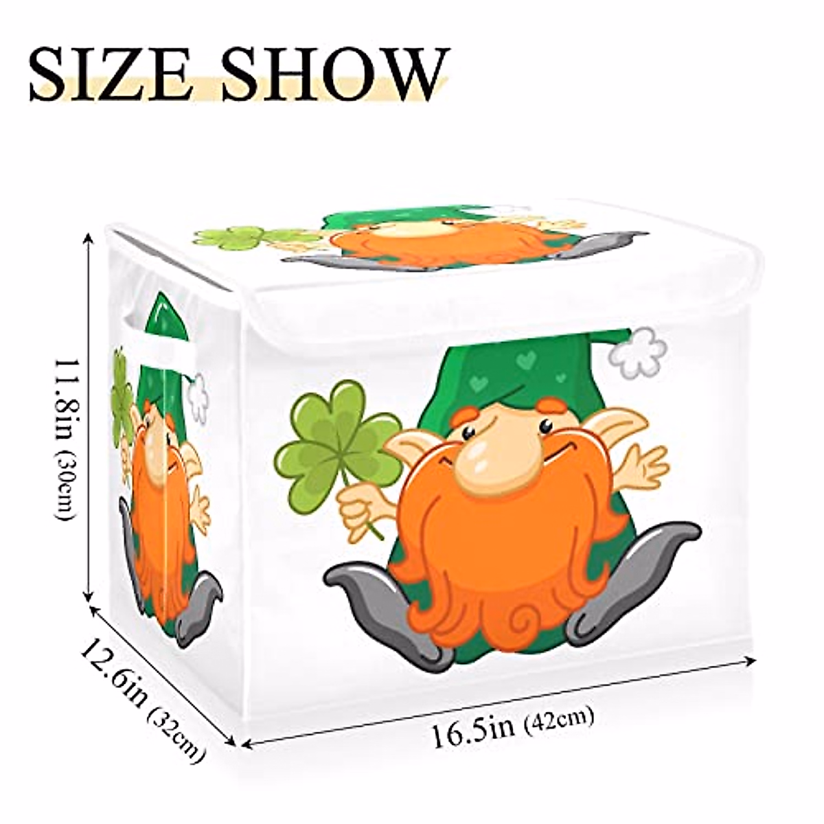 Kigai St.patrick's Day Cute Gnome Storage Basket with Lid,Collapsible Storage Box Fabric Storage Bin for Closet,Office,Bedroom,Nursery