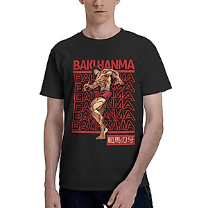 Anime Baki The Grappler Baki Hanma T Shirt Men's Summer Cotton Tee Comfort O-Neck Short Sleeve Tee Black