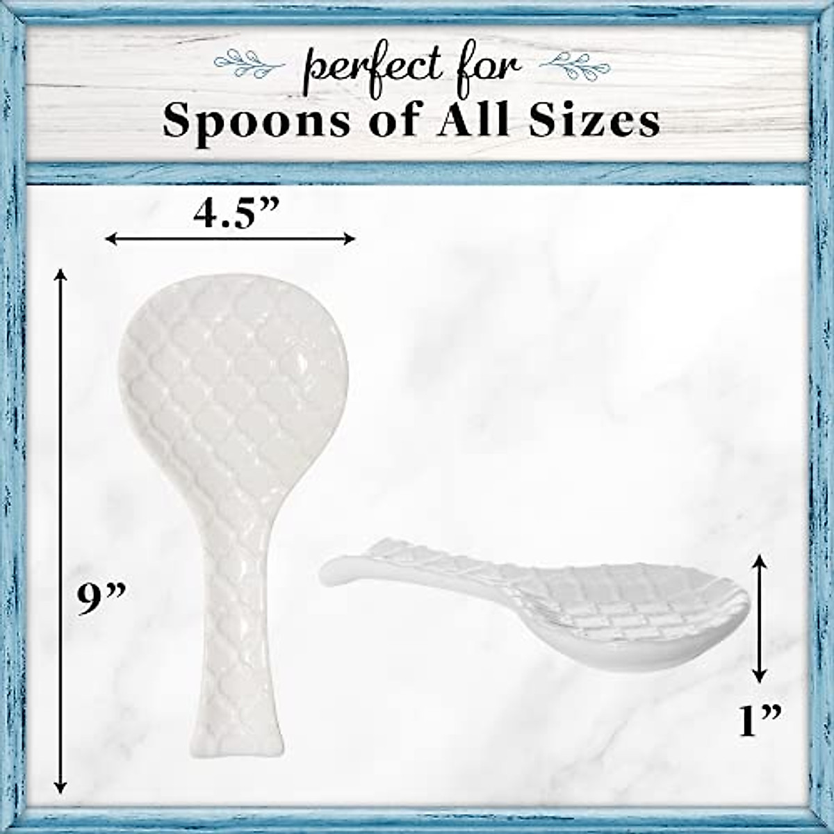 Home Acre Designs Spoon Rest For Kitchen Counter & Stove Top - White Ceramic Spoon Holder for Cooking & Counter Protection - Essential Kitchen Gadgets - White Embossed