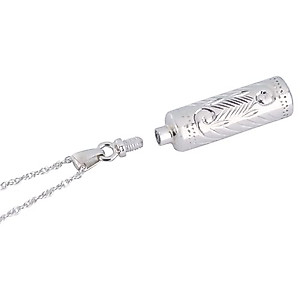 Etched Cylinder Pendant and Necklace for Ashes, Sterling Silver, Cremation Jewelry for Ashes