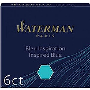 Waterman Fountain Pen Ink Cartridges, Short 'International', Inspired Blue, 6 Count