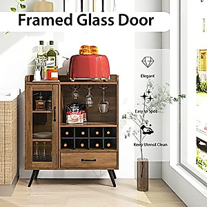 Giantex Bar Cabinet with Wine Rack, Coffee Bar Buffet Cabinet with Storage, Drawer, Glass Holder, Cupboard Wood Sideboard for Wine Bottle, Liquor, Farmhouse Kitchen Dining Room Furniture