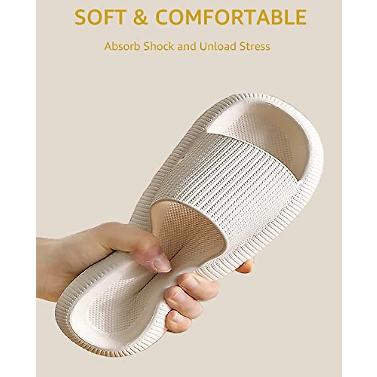 miscloder Cloud Slippers for Women and Men Pillow Slippers Non-Slip Shower Slides Bathroom Sandals | Super Comfy | Cushion Thick Sole (Tan, 36/37, size 6.5)