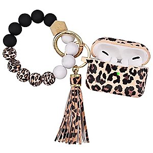 AirPods Pro Case AIRSPO Cute AirPods Pro Case Cover for AirPods Pro Printed Silicone Protective Skin for Women, Girls with Bracelet Keychain/Accessories (Khaki/Cheetah)