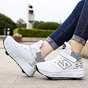 UGUHU Shoe with Wheels Automatic Retractable Technical Skateboarding Shoe Inline Skates Cross Trainers Roller Skate Shoes Wheels Shoes Motion Trainers Shoes for Boys Girls,Double-41