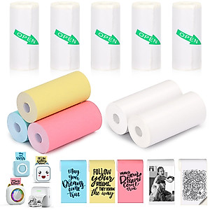 HUIJUTCHEN 10 Rolls Thermal Mini Printer Paper for Inkless Mini Printer, 5 Rolls Thermal Sticky Paper & 5 Rolls Thermal Plain Paper, 57X25mm, for Notes Journal Memo Photo Study