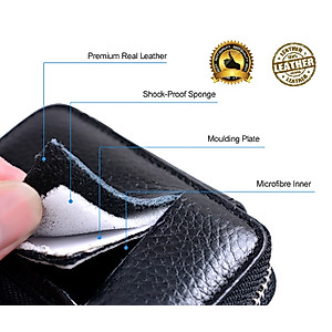 Buffway Car Key case,Genuine Leather Car Key Chain Keychain Holder Metal Hook and Keyring Zipper Bag for Remote Key Fob - Black