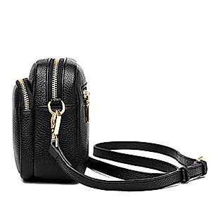 ROUROU Genuine Leather Shoulder Bag Multi Zip Pocket Crossbody Bag Retro Handbag Fashion Tote Bag Purse