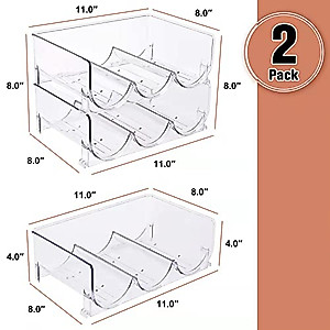 Plastic Stackable Wine & Water Bottle Organizer - Pantry Organizer and Cabinet Organizer - Each Rack Holds 3 Containers, 2 Pack - Clear