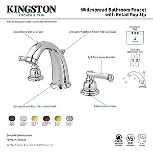 Kingston Brass KB982FL Royale Widespread Lavatory Faucet with Brass Pop-Up, Polished Brass,8-Inch Adjustable Center