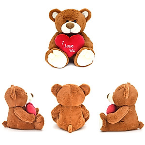 I Love You! 10'' Teddy Bear with Red Heart, Soft Plush Bear Doll Stuffed Animal Toys Valentines Day Decor Gifts for Her/Girlfriend Lover Mom Kids (Brown)