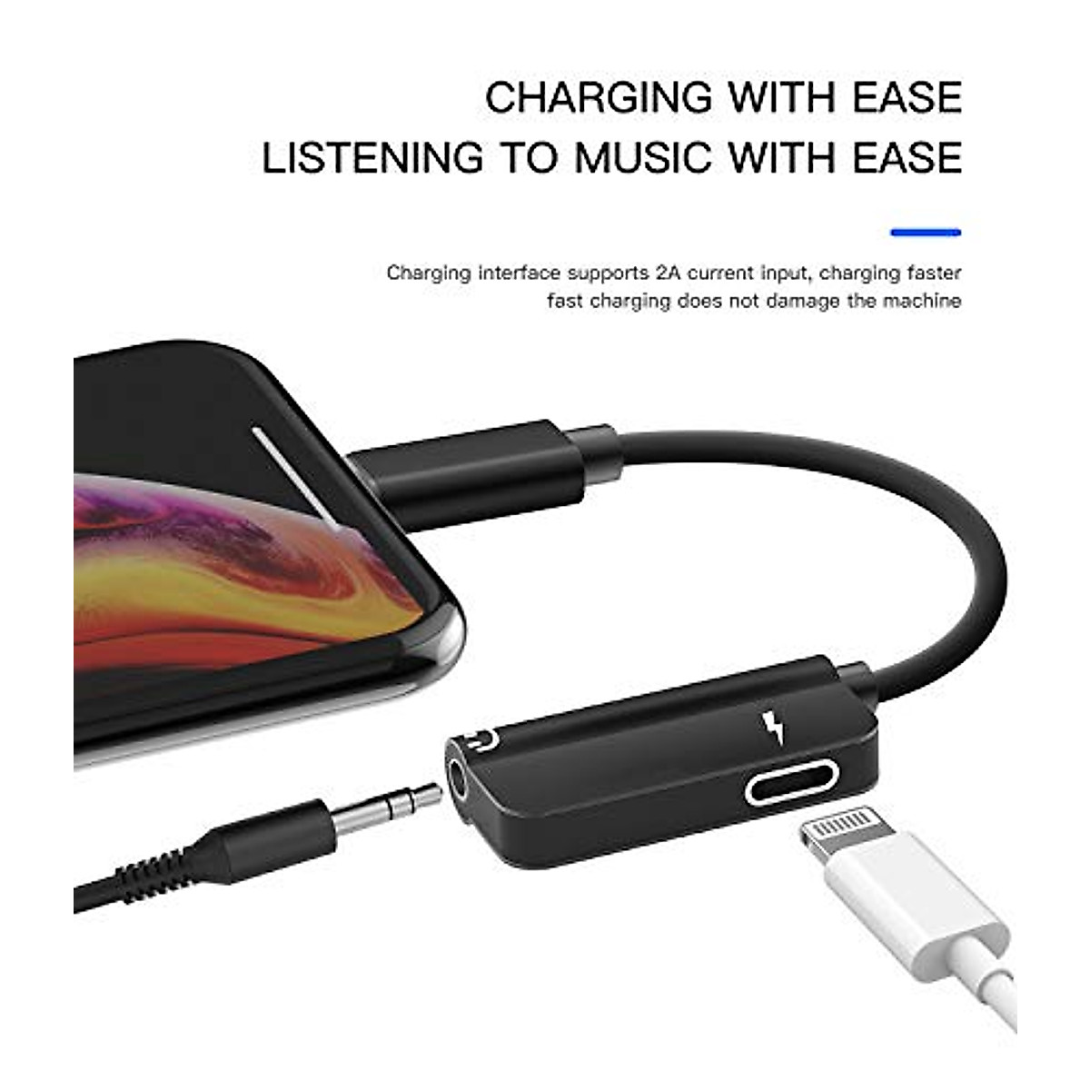 Headphone Adapter Lightning to 3.5mm AUX Audio Jack and Charger Extender Dongle Earphone Headset Splitter Compatible with iPhone 11 12 Mini pro max xs xr x se2 8 7Plus for Ipad Air Cable Converter