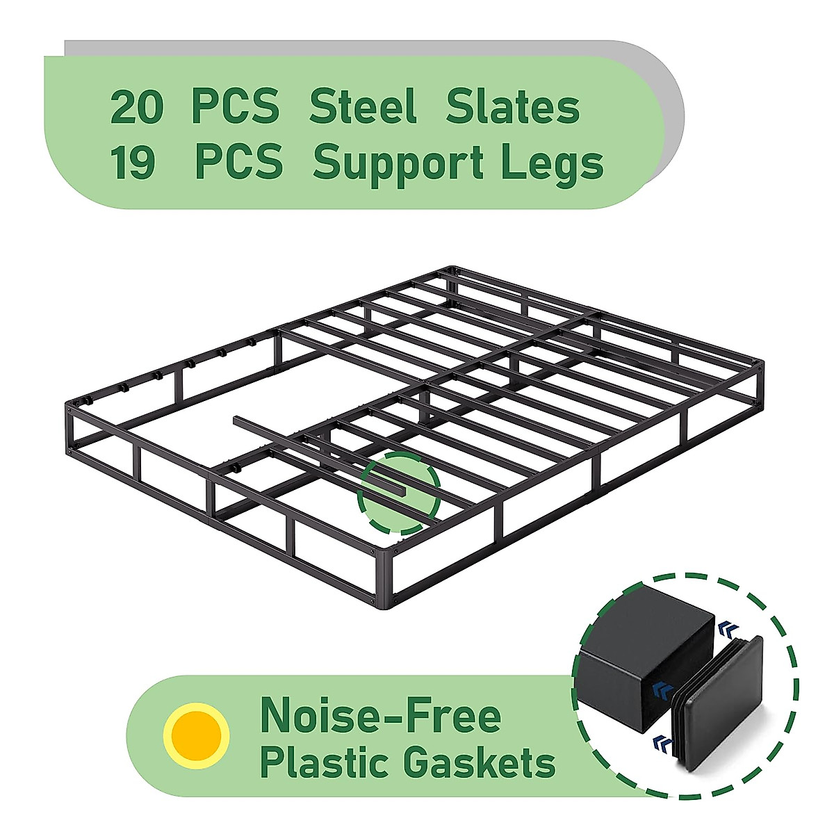Askeld Queen Bed Frame, 9 Inch High Metal Box Spring with More Steel Slats Support, Sturdy Platform Bedframe Low to Floor, 3500 Lbs Weight Capacity Heavy Duty Mattress Base, Easy Assembly, Black