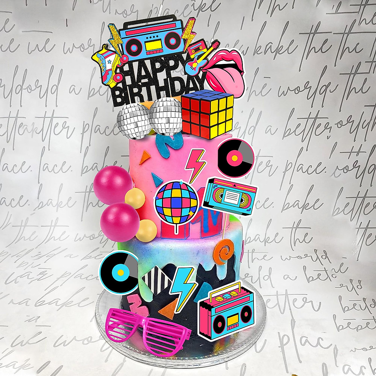 20 PCS 80s 90s Cake Toppers Retro Hip Hop Cake Decorations for Born in the 80's 90’s Decade Throwback Party Decorations Supplies (style 1)
