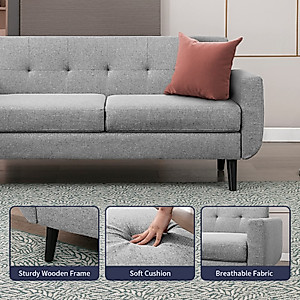ZAFLY 68" Loveseat with Button Tufed Upholstered 5.9" Cushion, Comfy Fabric Sofa Couch Wooden Legs, and Padded Seat for Living Room, Bedroom，Apartment, Office(Light Gray)