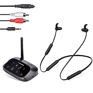 Avantree HT5006 & Aria - Wireless Headphones Earbuds for TV Watching w/Bypass Bluetooth Transmitter & Bluetooth 5.0 Active Noise Cancelling Headphones with No Audio Delay with theTransmitter