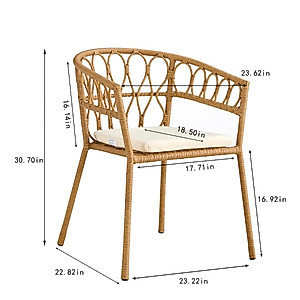ME2 Outdoor Set of 4 Patio Dining Chairs, Bamboo Wove Dinning Chairs with Cushion,Outdoor Seating Set for Backyard, Poolside, Balcony, Indoor,Garden