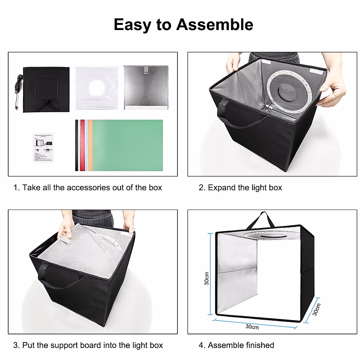 Light Box Photography, Photo Studio Light Box 12''x12'' Professional Shooting Tent Kit with 120 LED Lights & 6 Color Backdrops &1 Diffuser Cloth - Dimmable Lightbox for Product Photography