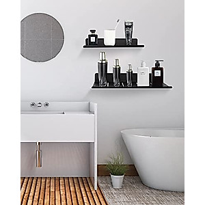 Amythe Floating Wall Shelf, Floating Shelves Wall Mounted for Bathroom/Kitchen/Laundry Room/Over-The-Toilet Storage, No Drilling Rustproof Space Aluminum Bathroom Shelf, Black, 11.8 inches