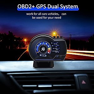 KAOLALI Car HUD Head Up Display, Car HUD Display for Digital OBD+GPS Dual System Smart Gauge Display MPH RPM Over Speeding Alarm for Most Cars After 2012