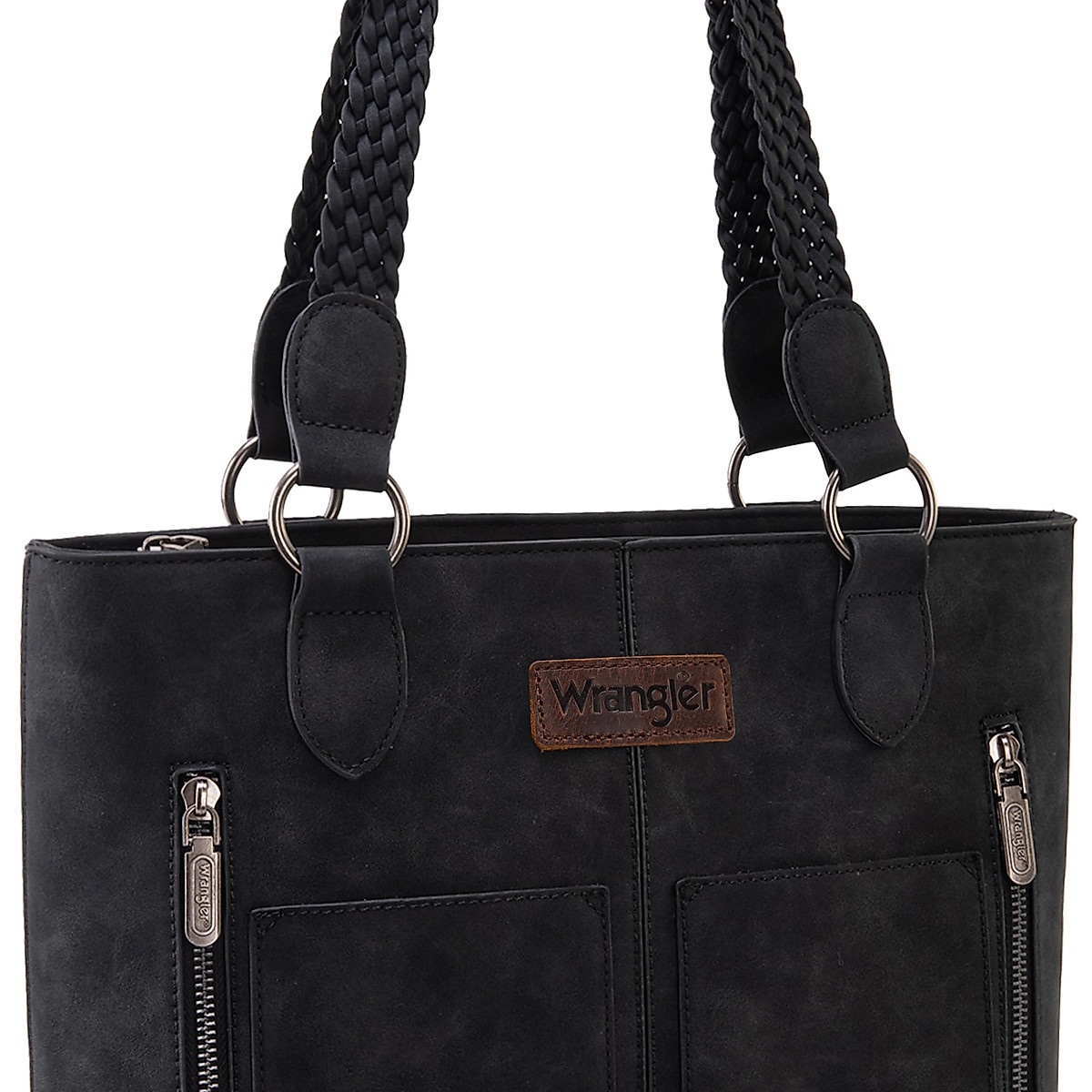 Wrangler Tote Bag for Women Multi Pockets shoulder bag western purse Medium leather like Handbags with Woven Top-Handle WG78-G8317BK