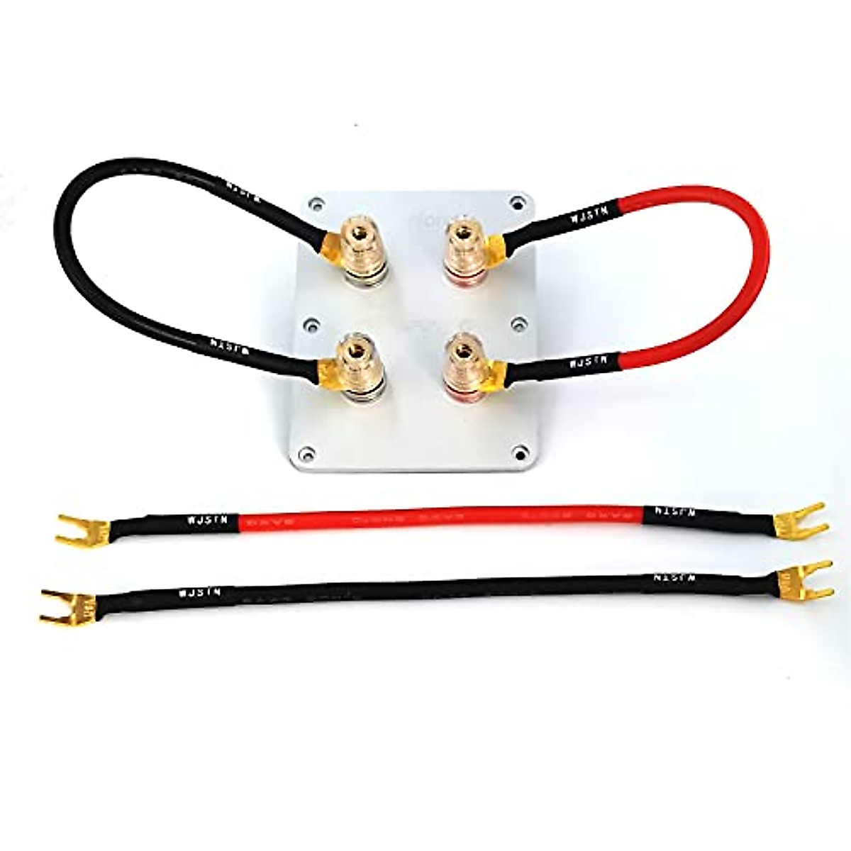 WJSTN 001 Fork Spade Plug to Spade Plug Speaker Jumper Cable，U-Shaped Y-Plug Terminal Jumper Cable, 4 Pack 8 in