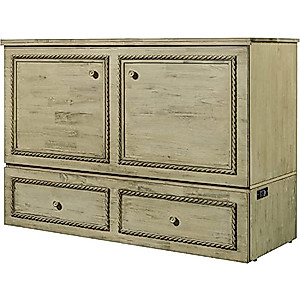 Mega Solutions Venetian Murphy Cabinet Bed with Deepest Storage Drawer On The Market and USB Charging Station (Queen, Antique Oak)