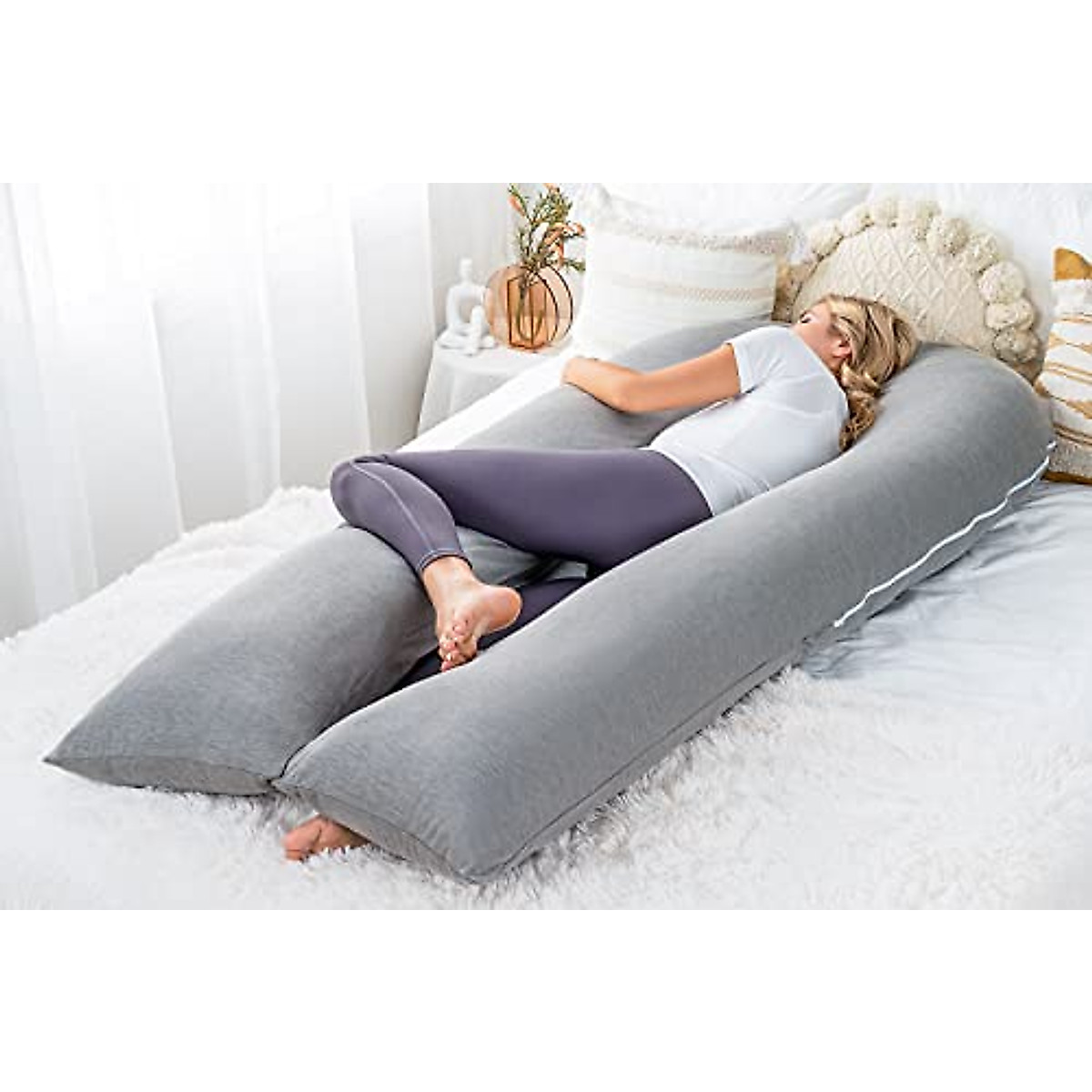 Meiz Pregnancy Pillow, Cooling Silky Pregnancy Pillows for Sleeping, 65" Full Body Maternity Pillow for Tall Pregnant Woman with Cooling Silk Jersey Cover, Grey