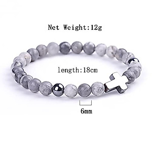 Softones 6mm Cross Beaded Bracelet for Girls Women Natural Stone Stretch Link Prayer Bracelet for Boy Girls,7.1"