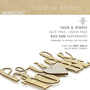 NANASUKO Bridal Shower Cake Topper - bride to be - double sided gold glitter with light gold heart - Premium quality Made in USA