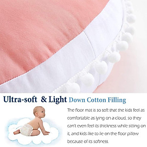 Kishome Large Kids Floor Cushion Seating, Circle Kids Floor Pillow for Children Pink, Round Playroom Pillows Reading Nook Big Pillow, Oversized Pillow Mat for Kid Seating Teepee Nursery Canopy