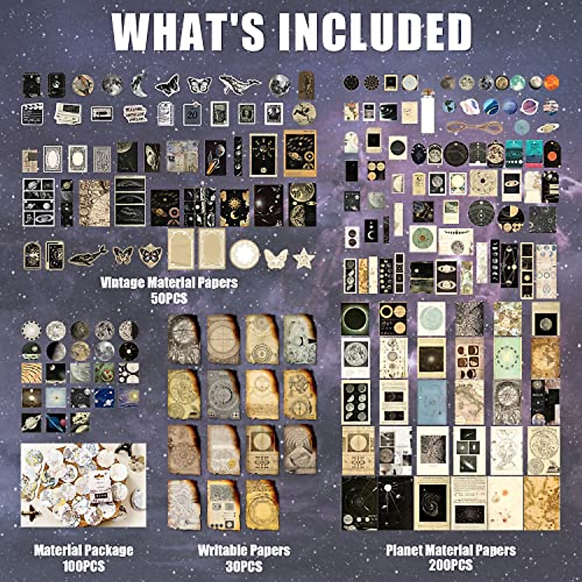 434PCS Scrapbooking Supplies Outer Space Scrapbook Kit Astronomy Aesthetic Celestial Stickers Planet Adventure Scrapbook Paper Stationary Tape A5 Junk Journal Planner Girls Kids Boys DIY Craft Gifts