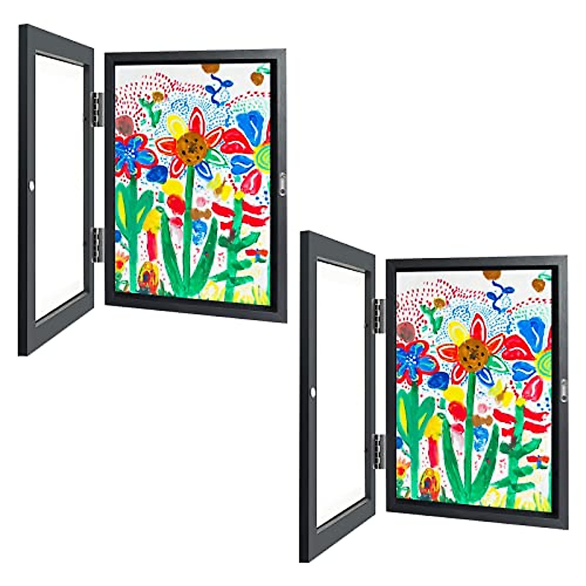 Kids art frame front opening holds 150 A4, Kids artwork display frame interchangeable, Storage 3D Picture Display, Children Art Projects, Schoolwork, Crafts, Drawing 11.8''x8.3''x0.78'' (2pcs black)