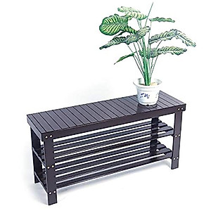 3-Tier Shoe Rack Bench, Shoe Organizer with Seat, Bamboo Table with Shoe Storage, Entryway Shoes Storage Shelf Organizer for Front Door Bathroom Hallway Bedroom Living Room