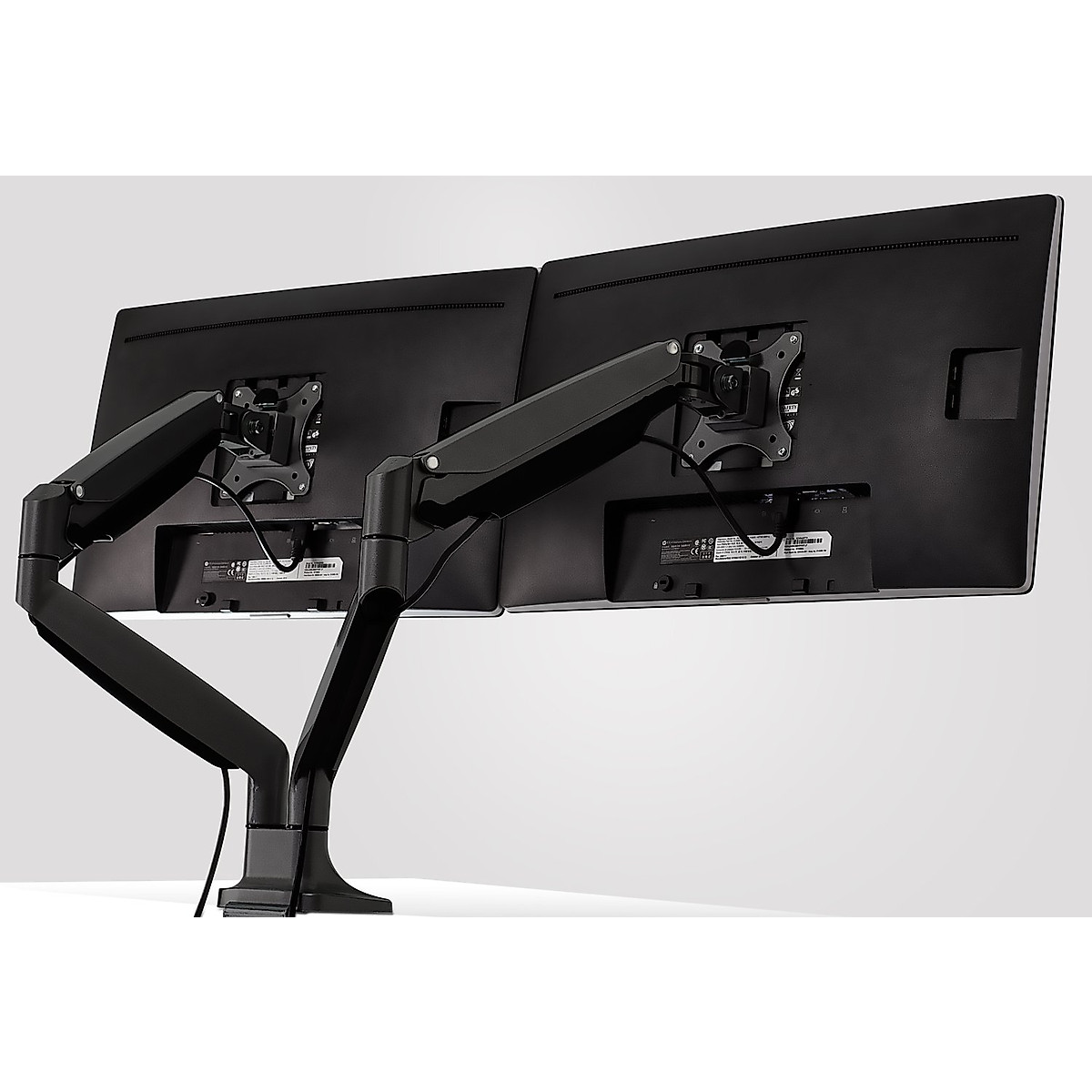 Mount-It! Dual Monitor Arm Mount | Desk Stand | Two Articulating Gas Spring Height Adjustable Arms | Fits 2 x 24 27 29 30 32 Inch VESA 75 100 Compatible Screens | C-Clamp and Grommet Bases (Black)