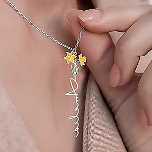 Malihome Custom Colorful Birth Flower Name Necklace,18K Gold Plated Personalized Women Jewelry,Bridesmaid Gifts For Mother Christmas Birthday (Design-1)