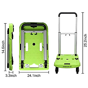 Platform Hand Push Cart Foldable Truck, Moving Cart Dolly, Foldable for Easy Storage and Low Noise 360 Degree Swivel Wheels with 198 lb Weight,Green