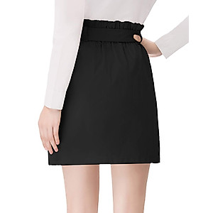 KANCY KOLE Women Tie Waist Skirts Paper Bag Elastic Waist Short Casual Skirt with Pockets Black