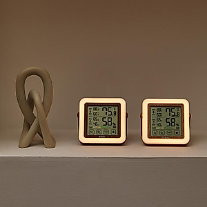 HubiBaby Digital Hygrometer Indoor Thermometer Humidity Meter Room Thermometer, Humidity Monitor for Home, Bedroom, Baby Room, Office, Greenhouse, Cellar, Portable Nightlight (Dark Wood)