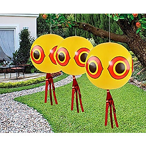 Home-X Scare Birds Away, Garden Protection from Animals, Scarecrows for Garden, Set of 3, Each 40" D x 20.5" H, Yellow