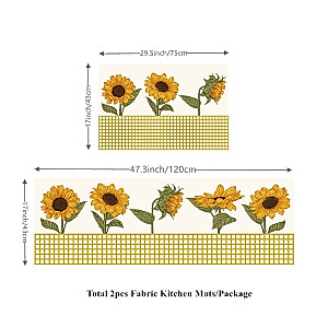 HJJKKH Sunflower Kitchen Rugs Set of 2pcs Anti Fatigue Mat,Waterproof Non Slip Sunflower Kitchen Mats Set for Kitchen Floor,Spring Summer Decorative Rugs for Home Kitchen (17x29.5+17x47.3 inche)