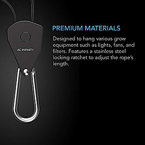 AC Infinity, Adjustable 1/8” Rope Hanger, Heavy-Duty Stainless Steel Gears Ratchets, 150 lbs Weight Capacity, 6 Pairs