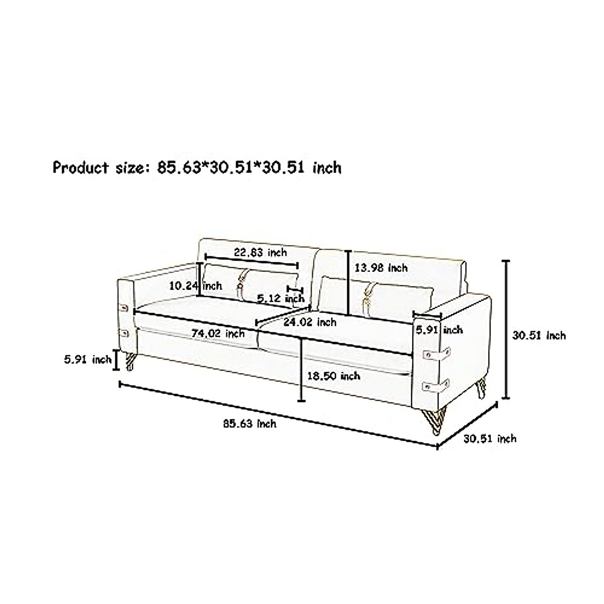 LostCat 85'' Velvet Sofa, Chesterfield Velvet Comfy Sofa Couch with Extra Deep Seats, Upholstered Mid-Century Modern Love seat, Modern Sofa- 3 Seater Sofa with Extra Deep Seats, Green