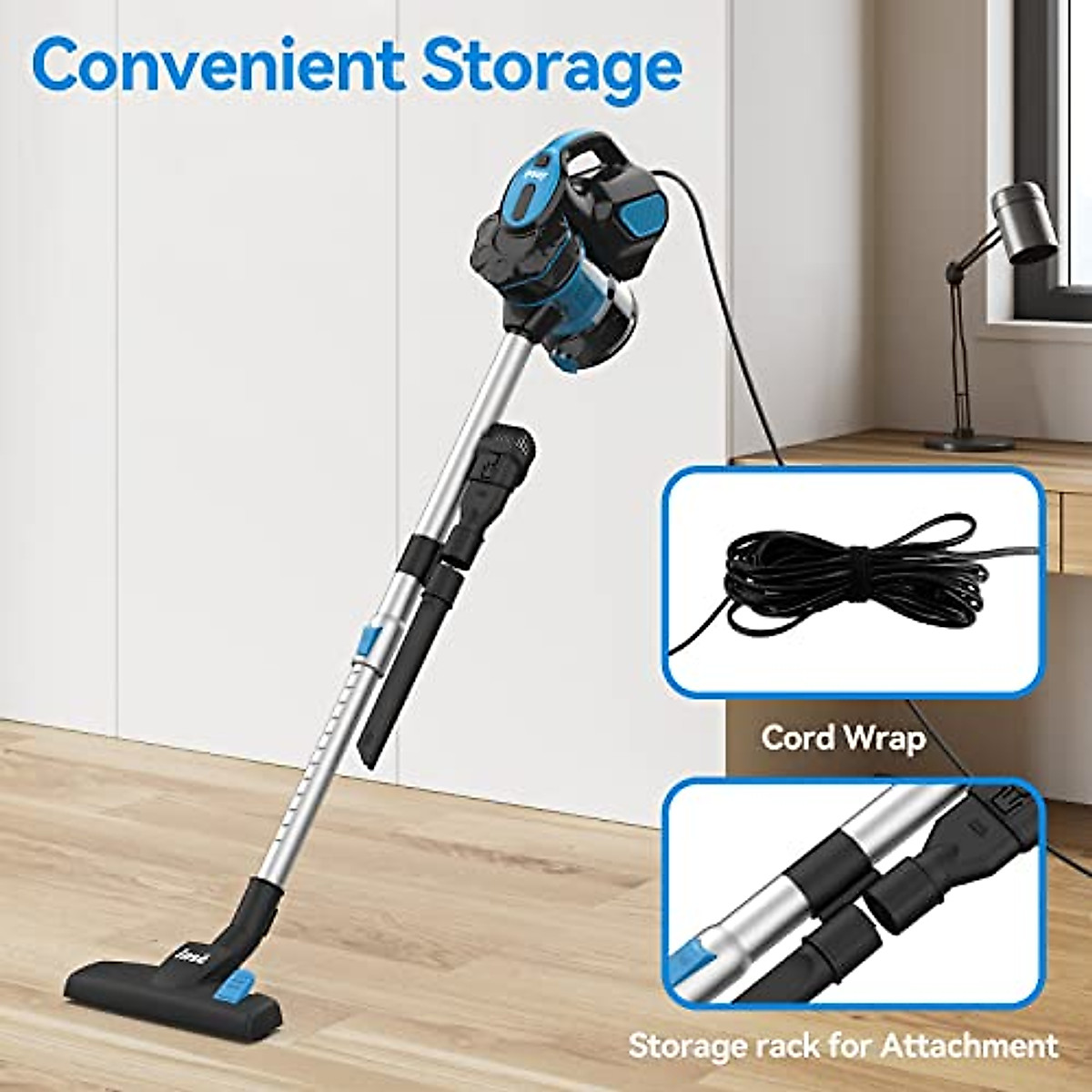 INSE Corded Vacuum Cleaner, Corded Stick Vacuum with 600W Powerful Motor 18000Pa Handheld Vacuum Cleaner for Pet Hair Hard Floor Home - Blue