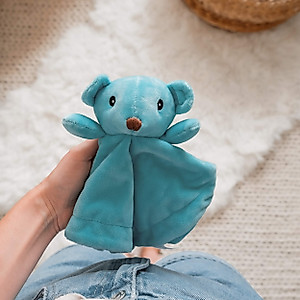 JumpOff Jo - Baby Gift Set with 100% Cotton Crib Sheet, Minky Security Blanket Lovey, and Monthly Milestone Photo Cards, Includes Gift Box - Mama Bear Blue