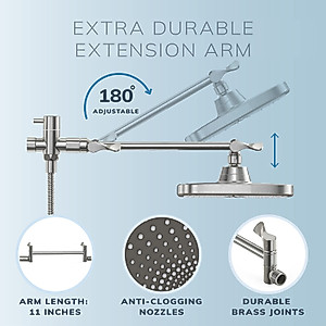 Veken 12” Taupe & Brushed Nickle Rainfall Shower head with handheld, High Pressure shower head with 70'' hose, Shower, Rain Shower Head, Combo Showerheads