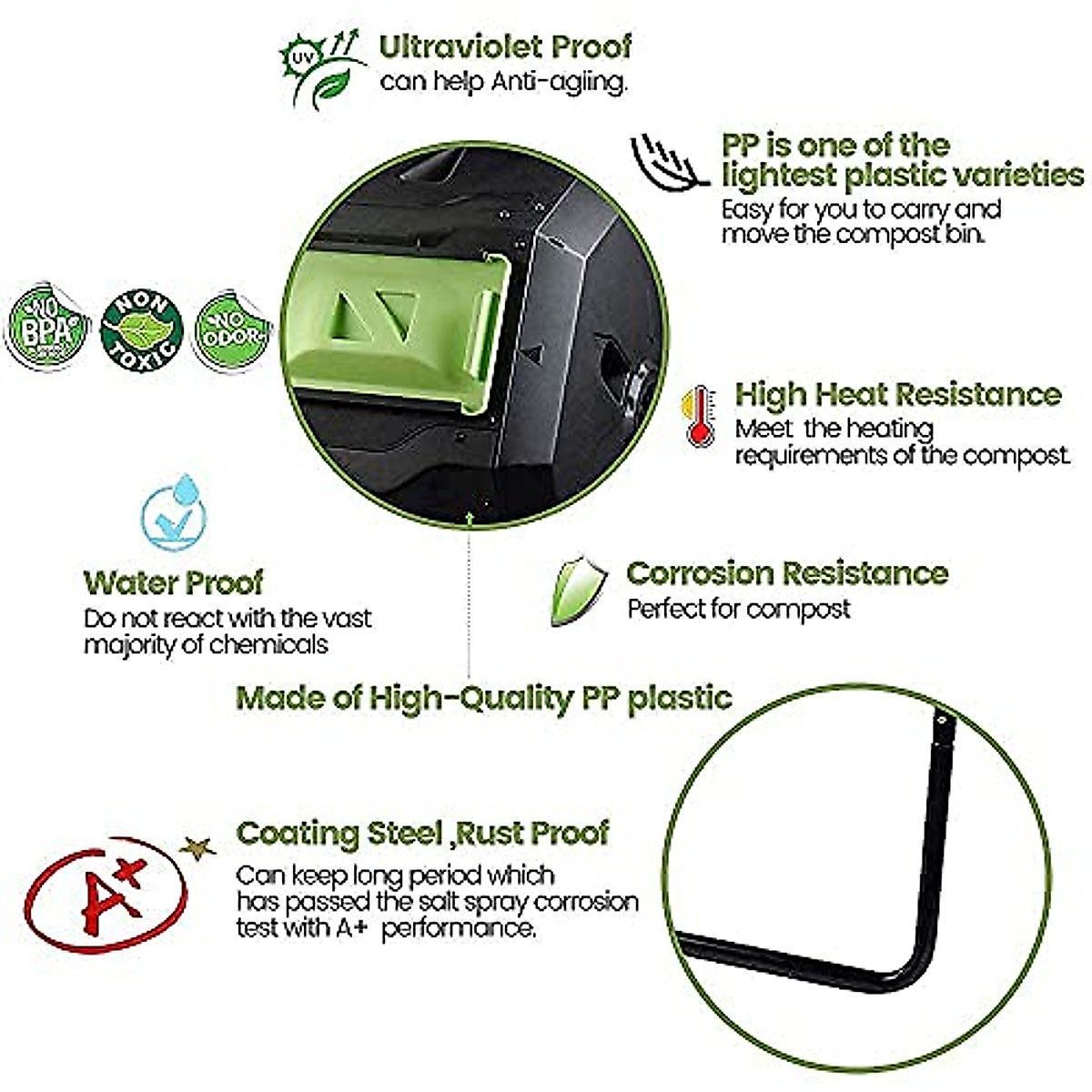 SQUEEZE master 43Gallon Large Compost Tumbler Bin -Outdoor Garden Rotating-with 100% 2.6Gallon/ 9.8 Liter-100 Counts Compostable Trash Bags