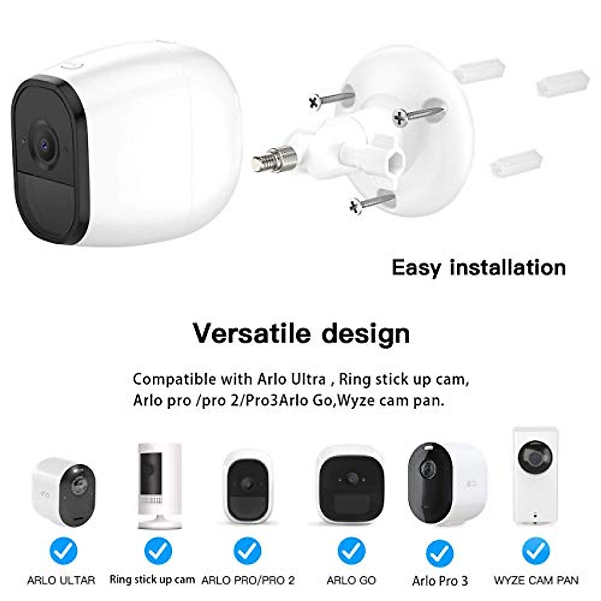 Koroao 【Latest Version】 Indoor/Outdoor Security Wall Mount for All Arlo Camera, Wyze Cam Pan/V3, Arlo Ultra, Arlo Essential, eufyCam 2 - More Stable and Flexible Arlo Accessories(2Pack, White)