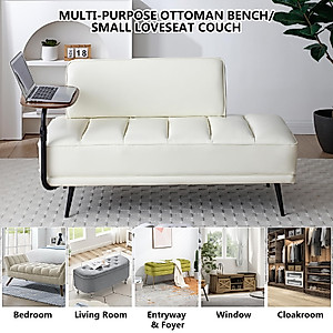 mikibama 2 Seater Loveseat Sofa Couch,55" PU Leather Ottoman Bench for Bedroom Living Room,Channel Tufted Bed End Bench with Back,Footrest Ottomans for Living Room,Entryway,Window (PU Leather, Beige)