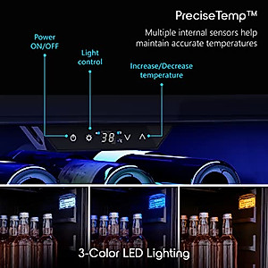 Zephyr 24" Wine Fridge & Beverage Refrigerator Single Zone Under Counter - Mini Wine Cooler Cellars Small Beer Cabinet Drink Chiller Freestanding with French Glass Door Black, 7 Bottles, 112 Cans